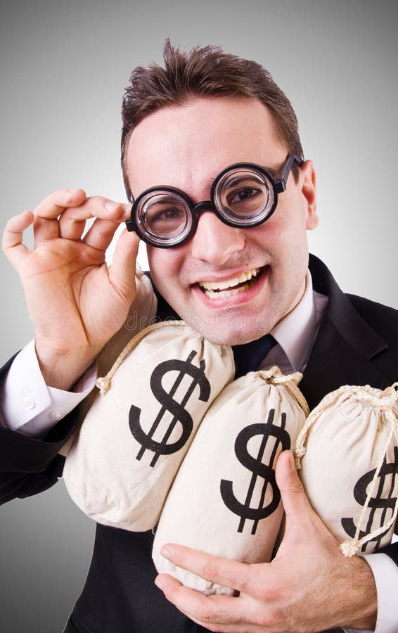 Mens Met Geldzakken Op Het Wit Stock Foto - Image of contant, leuk ...