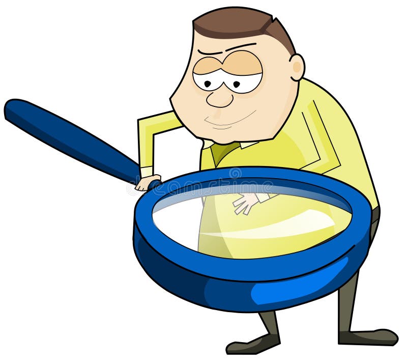 De Mens Met Groot Vergrootglas Zoekt Iets Stock Illustratie ...