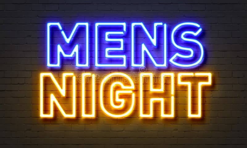 Mens Night Neon Sign on Brick Wall Background. Stock Photo - Image of ...