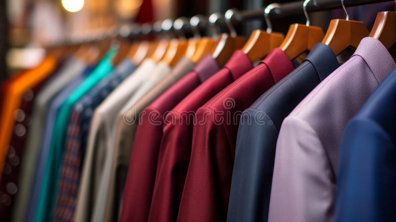 Mens Suits in Different Colors Hanging on Hanger Stock Illustration ...