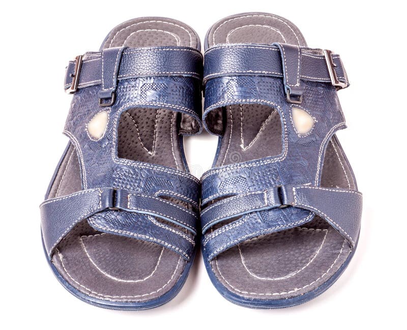 Mens Summer Blue Leather Sandals On White Background Stock Image ...