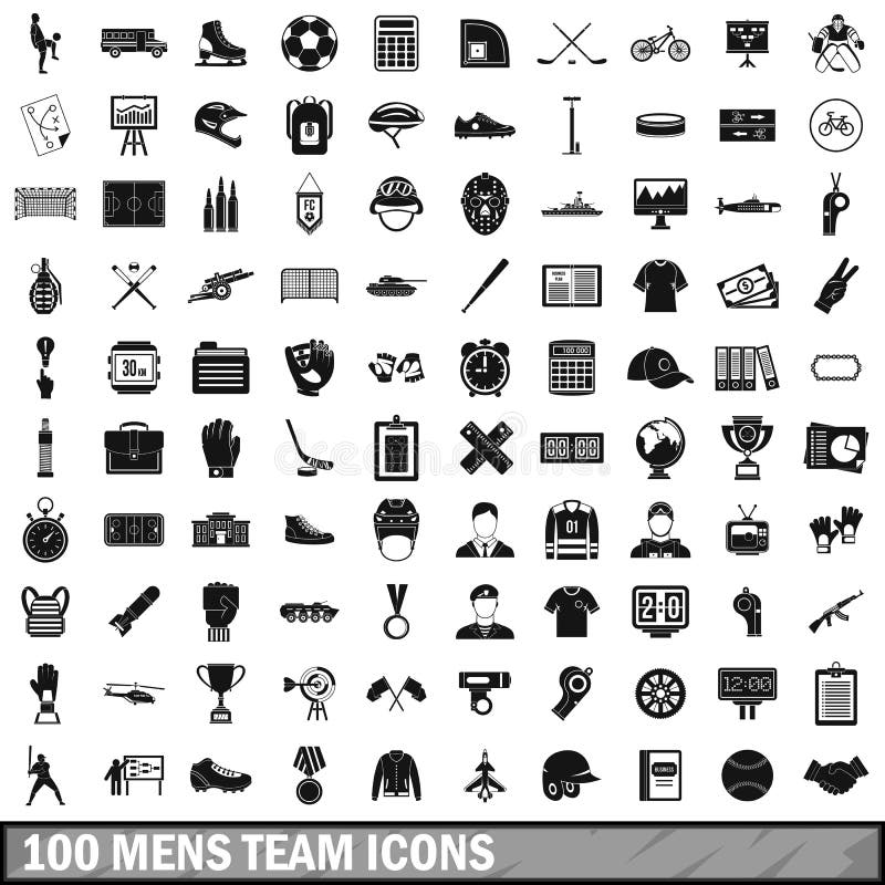 100 Mens Team Icons Set, Simple Style Stock Vector - Illustration of ...