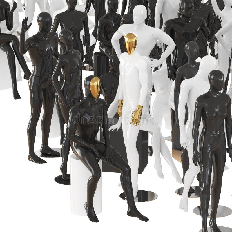 Mens and Womens Mannequins are Black and White in Different Poses. 3d ...