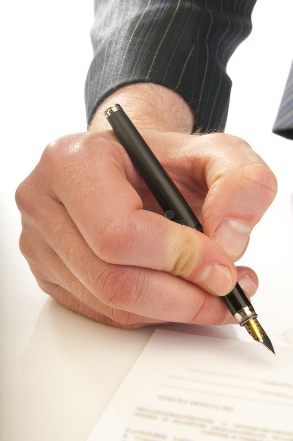 Menschliche Hand Mit Stift Macht Unterzeichnung Stockfoto - Bild von ...