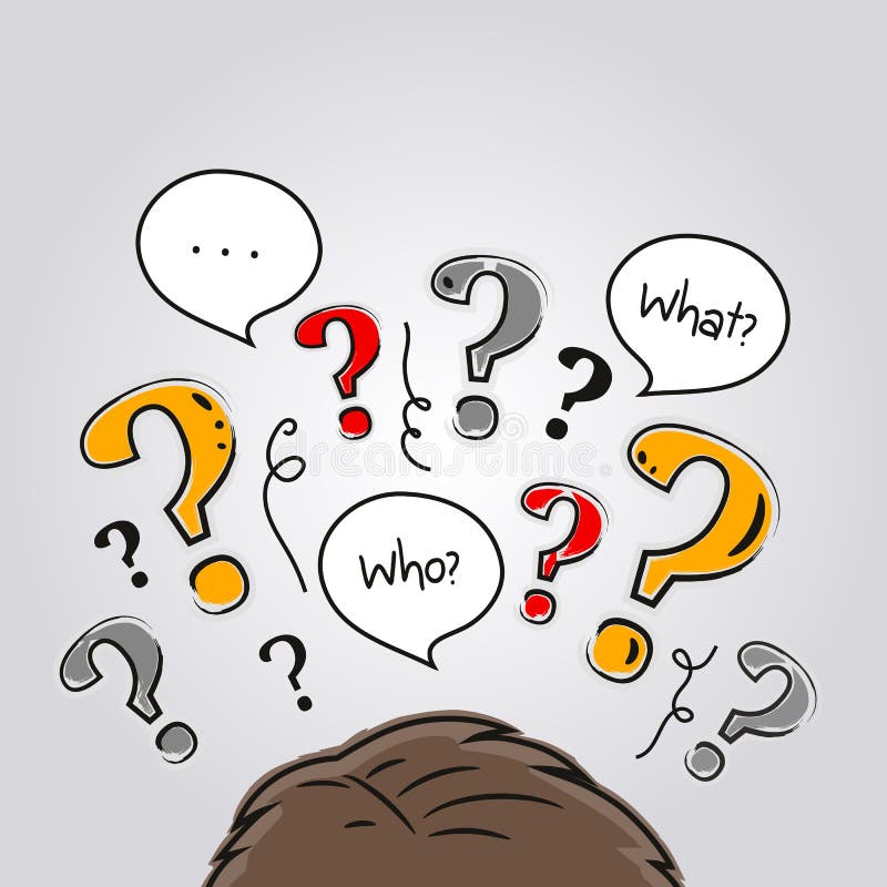 Menselijk Hoofd Met Heel Wat Vragen Vector Illustratie - Illustration ...