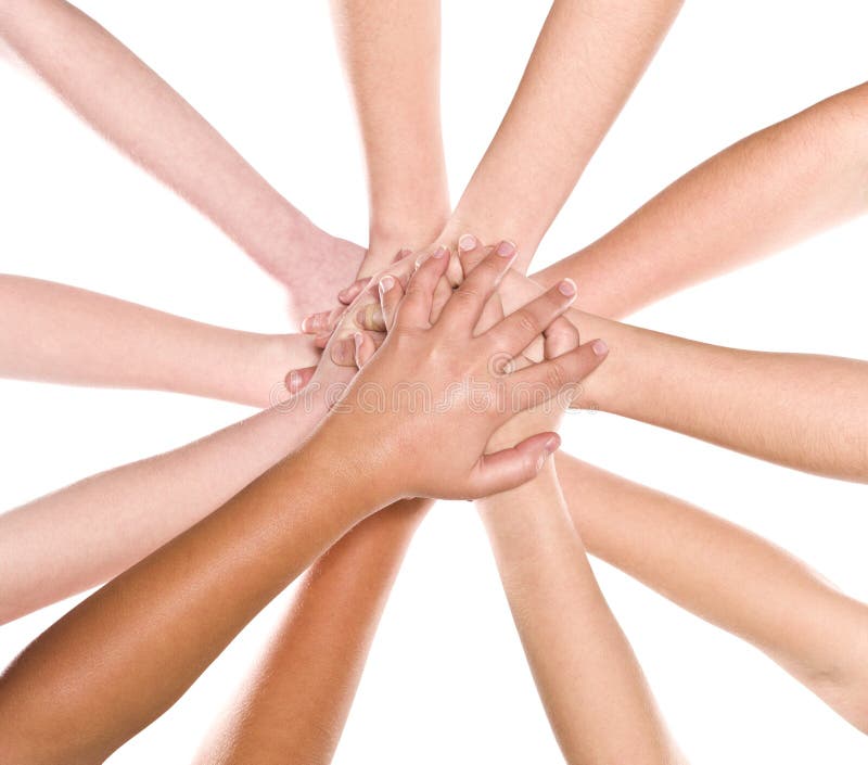 Vele Handen Samen: Groep Die Mensen Bij Handen Aansluit Zich Stock Foto ...