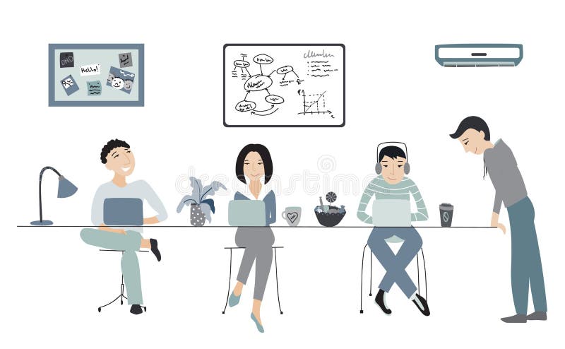 Mensen Die in Bureau, Coworking Vector Werken Vector Illustratie ...