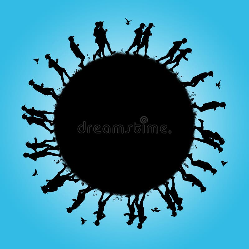 Mensen Die Rond De Planeet Lopen Stock Illustratie - Illustration of ...