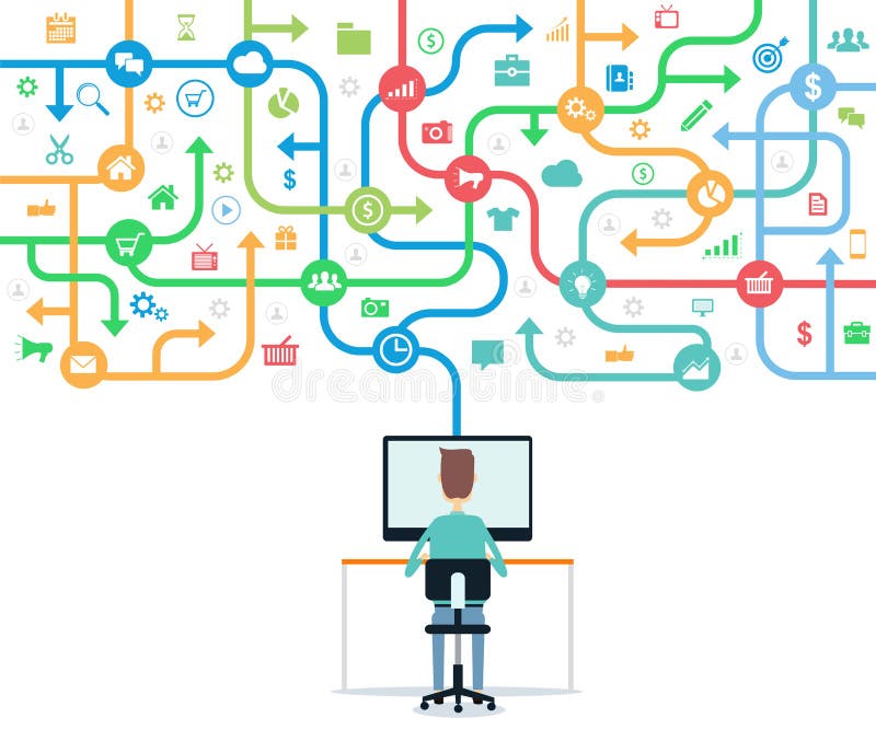 Mensen En Wolken Online Netwerk Die Werken Vector Illustratie ...