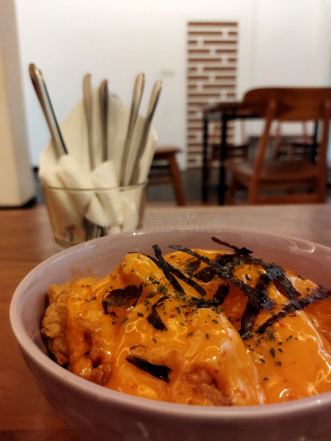 A Mentai Chicken Rice Bowl for Lunch in Cafe Stock Photo - Image of ...