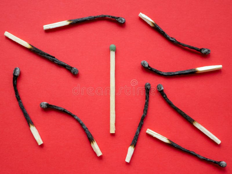 Mental Burnout. Burnt Matches and One Whole Match. Stock Photo - Image ...