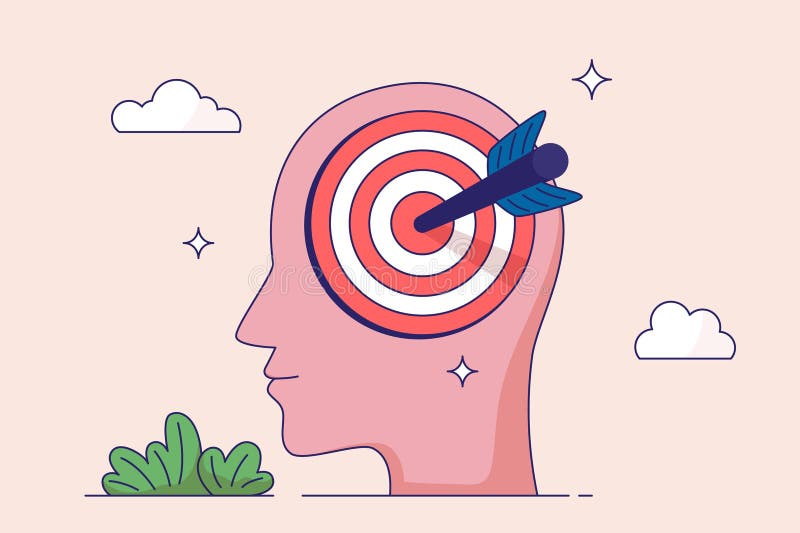 Mental Concentration Concept. Human Heads Silhouette with Arrow on ...