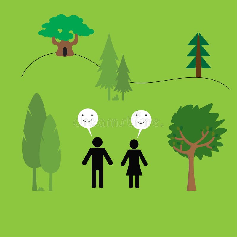 Silhouettes of a Man and a Woman with Smiley Face Icons Outdoors in ...