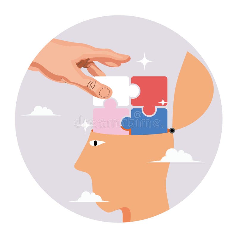 Mental Health or Brain Cognition Concept, Hand Solve Jigsaw Puzzle in ...