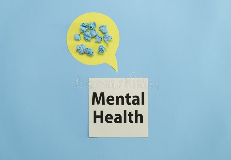 Mental Health Text on Card, Concept on Blue Background. Stock Photo ...