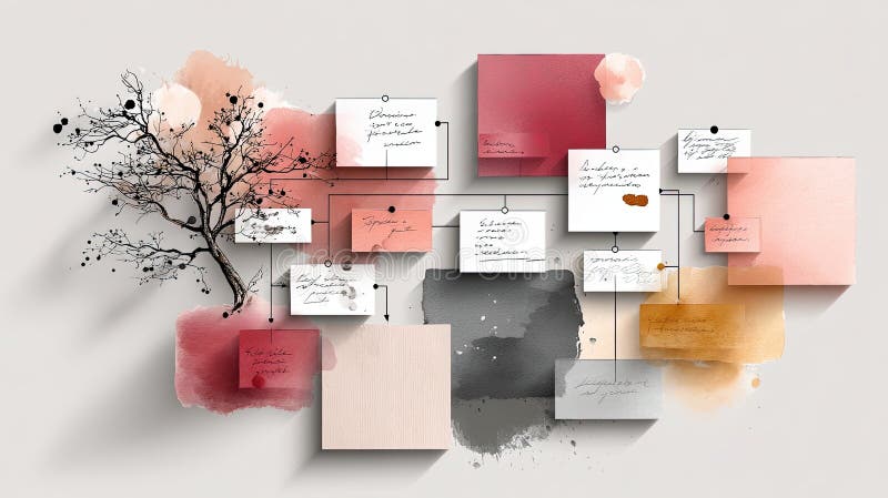 Mental Map Connecting Ideas with Tree and Sticky Notes Representing ...