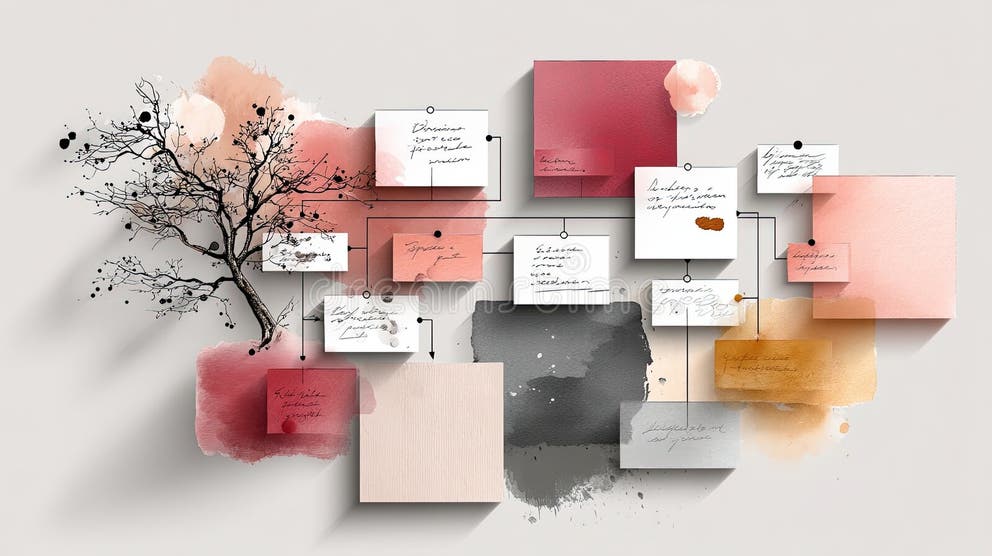 Mental Map Connecting Ideas with Tree and Sticky Notes Representing ...