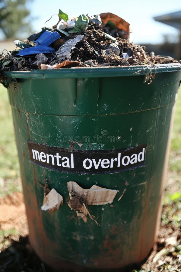 Mental Overload Concept: Overflowing Garbage Bin Symbolizing Stress and ...