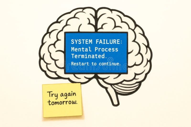 Mental Shutdown Concept with Brain Sketch and Blue System Failure ...