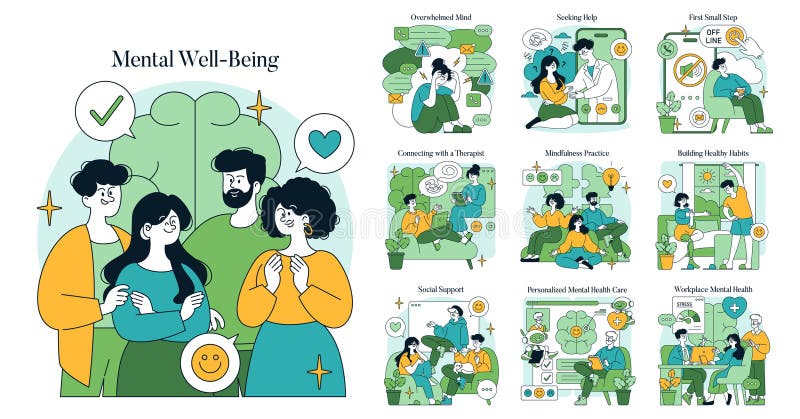 Mental Well-Being and Connecting Stock Illustration - Illustration of ...
