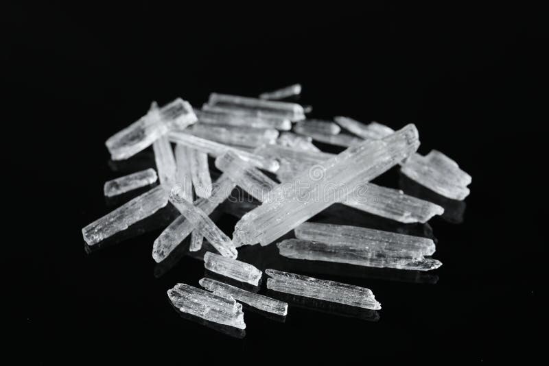Menthol Crystals on Black Background, Closeup View Stock Image - Image ...
