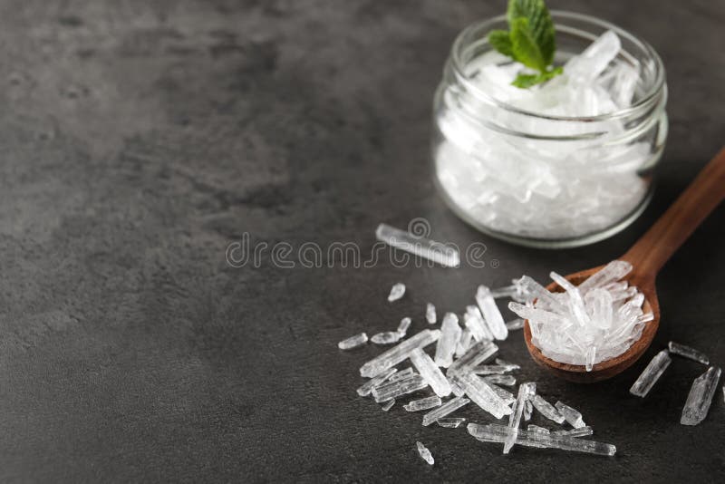 Menthol Crystals on Grey Background. Space for Text Stock Photo - Image ...