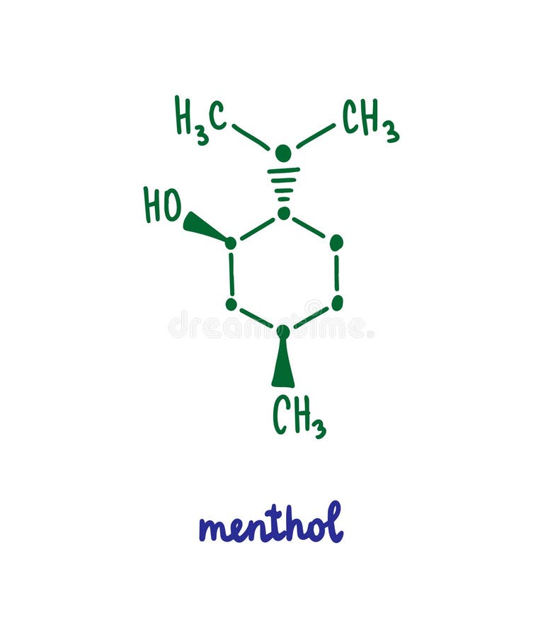 Menthol Hand Drawn Vector Formula Chemical Structure Lettering Blue ...