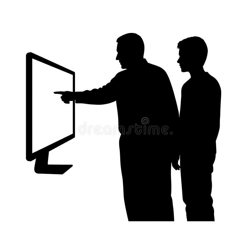 Mentor Guiding Mentee Screen Presentation Silhouette Vector Stock Image ...
