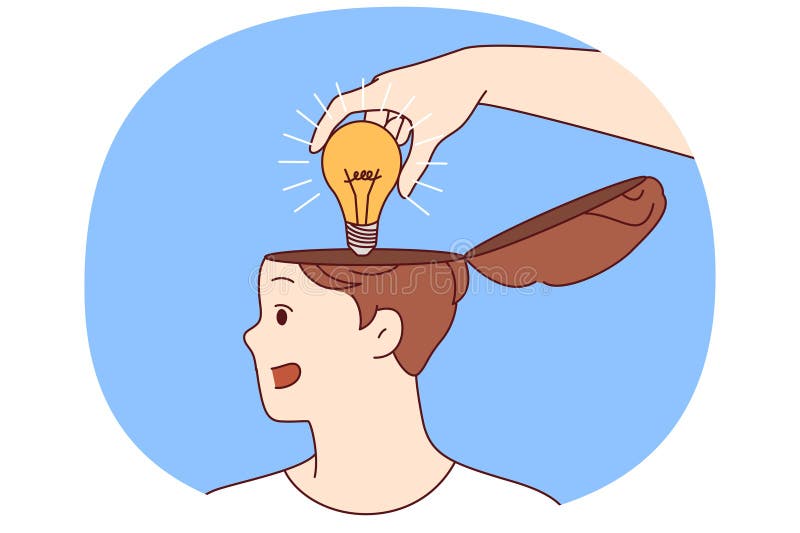 Mentor Hand Puts Idea in Shape Light Bulb into Man Head, Symbolizing ...