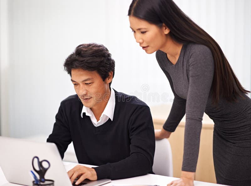 Mentor, Help and Teamwork on Laptop in Office with Businessman Learning ...