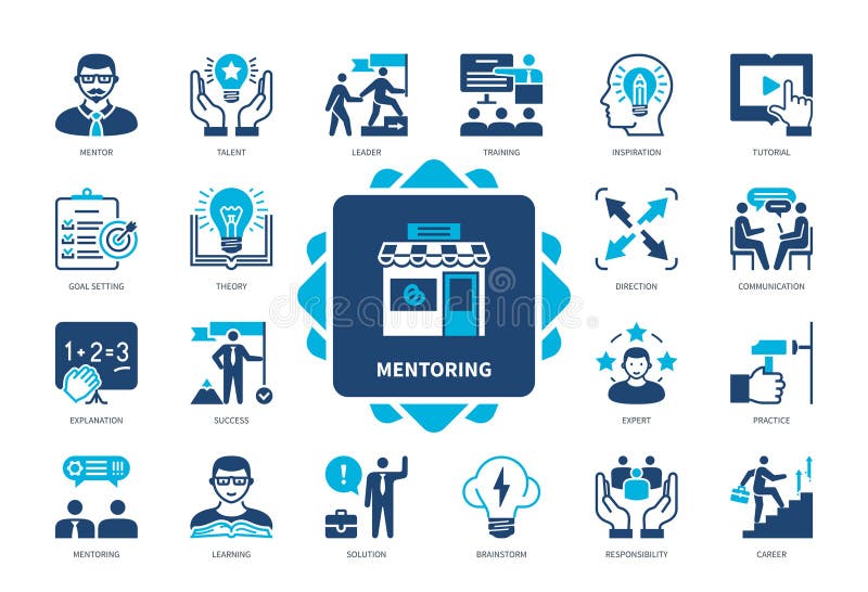 Mentoring solid icon set stock illustration. Illustration of management ...
