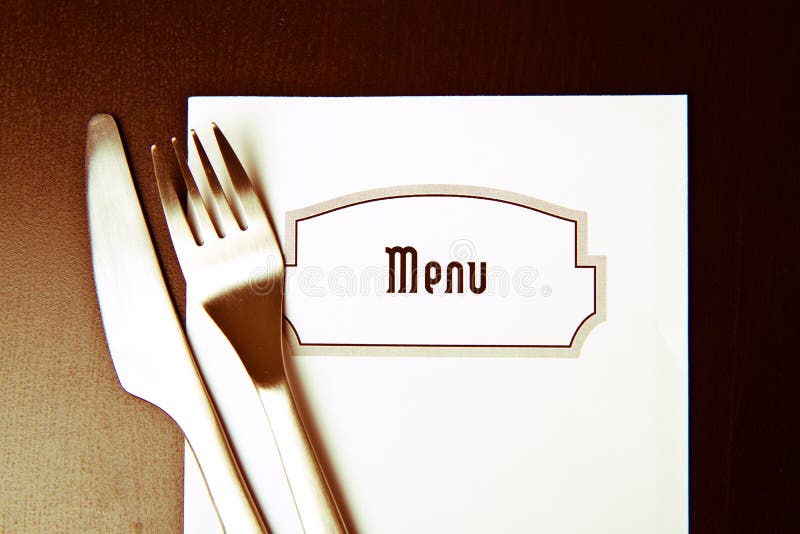 Menu with spoon and fork stock image. Image of dinner - 11590915