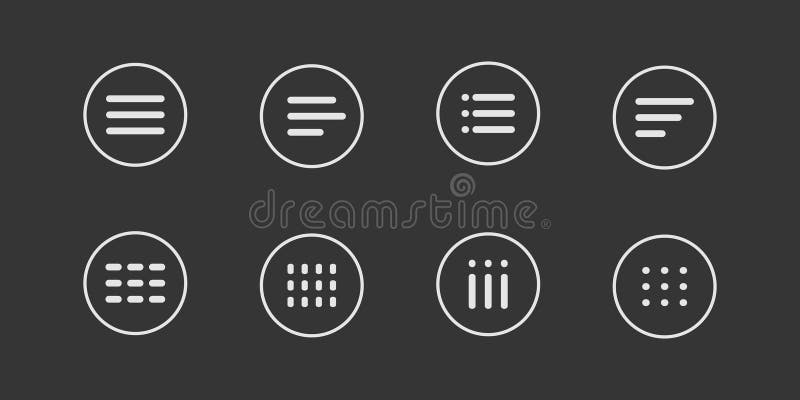 Menu for Apps and Web Hamburger Menu Dropdown in Circle. Set Interface ...