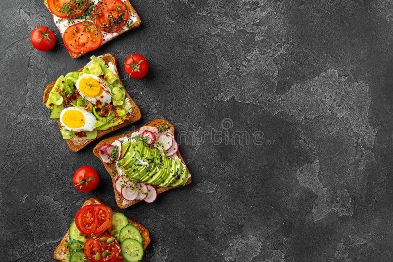 Menu Background with Variety of Different Vegan Sandwiches Stock Photo ...