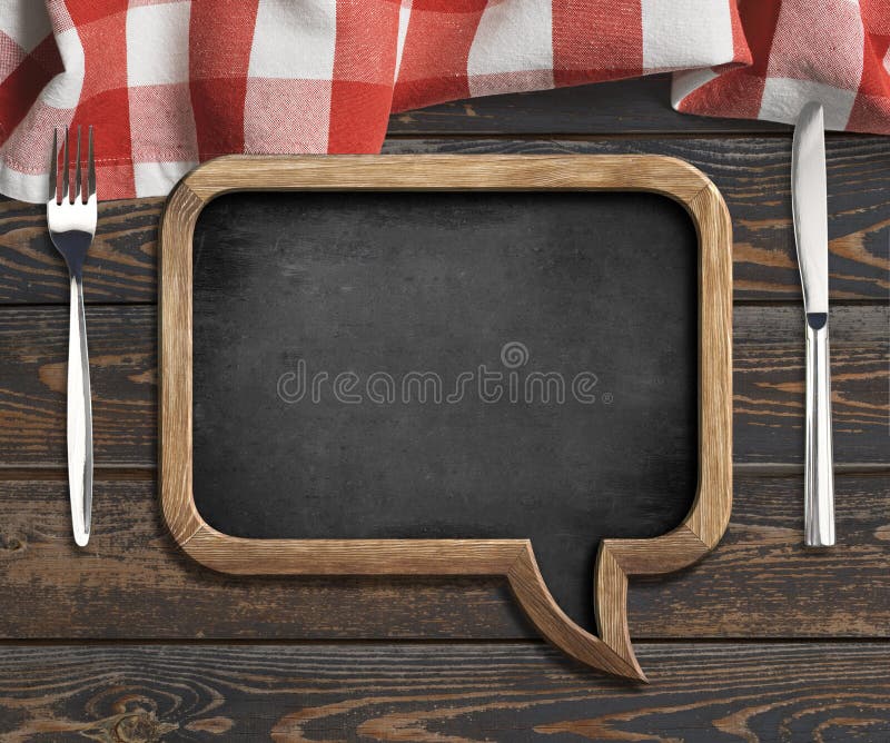 Menu Blackboard Frame on Old Wooden Dinning Table with Red Tablecloth ...