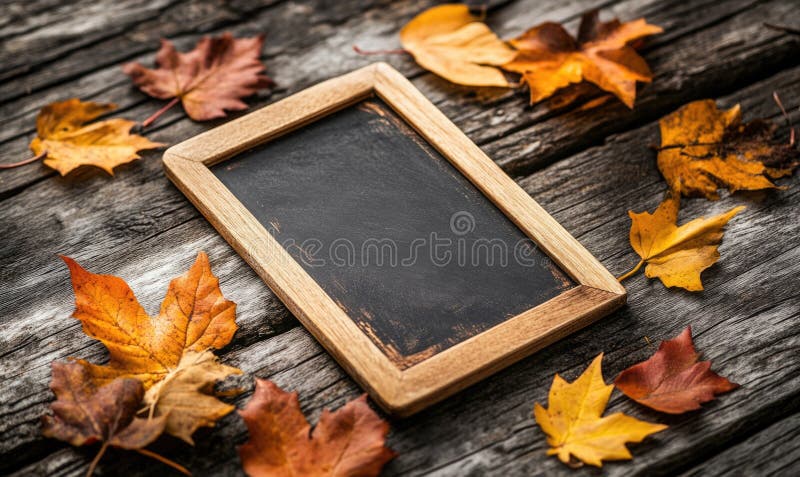 Menu Board on a Countertop, Decorated with Vibrant Autumn Foliage Stock ...