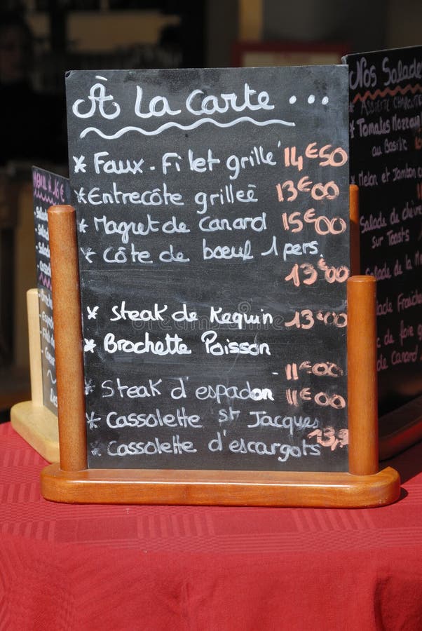 French Language Menu, Paris, France Stock Photo - Image of dish, drink ...