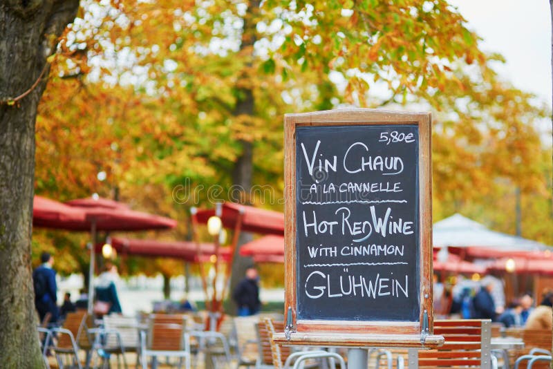 Menu Board with Words `hot Wine` in Three Languages Stock Photo - Image ...