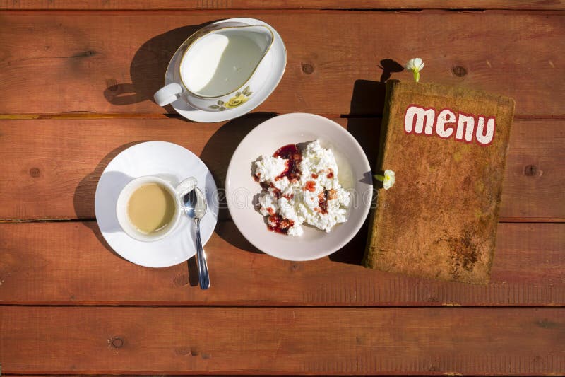 Menu book and breakfast stock photo. Image of bright - 181426598