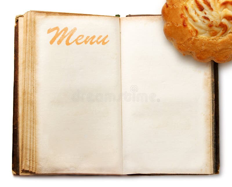 Menu book with cake stock photo. Image of information - 54136226
