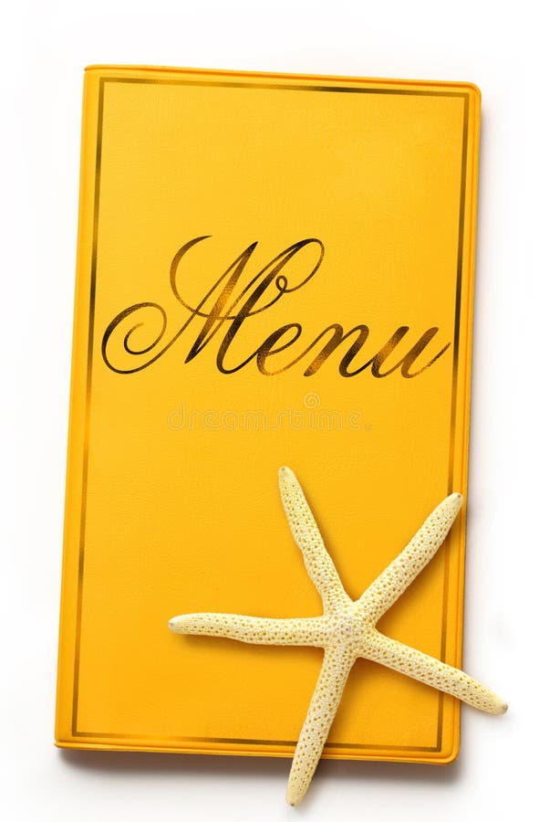 Menu book with sea star stock photo. Image of crustacean - 70352950