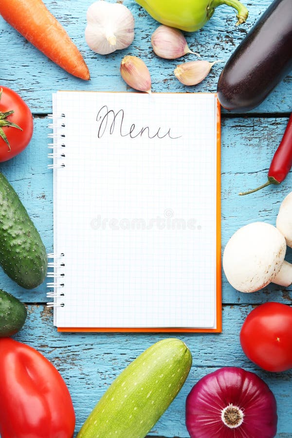 Menu book with vegetables stock photo. Image of card - 103265446