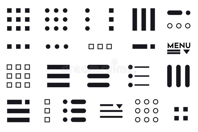 Menu Button Icon Set Symbol. Stock Illustration - Illustration of ...