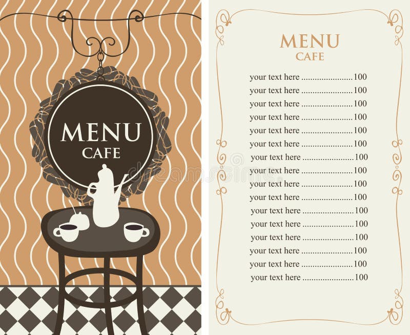 Menu for the Cafe with Price List and Served Table Stock Vector ...