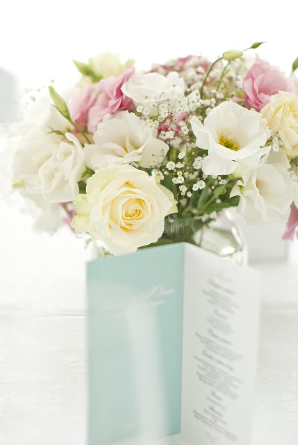 Menu Card with Beautiful Flowers on Table Stock Photo - Image of card ...