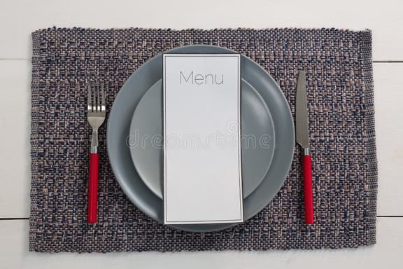 Menu card on table setting stock photo. Image of knife - 104577670