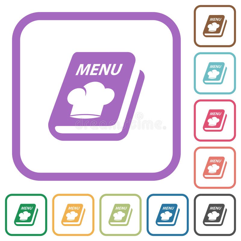 Menu Icons on Color Glossy, Rectangular Menu Button Stock Vector ...