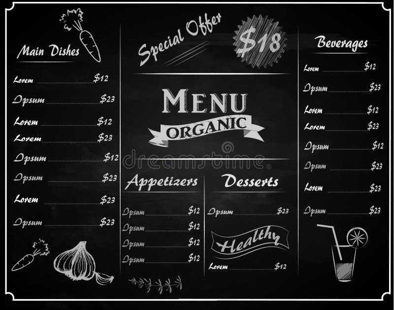 Menu Completo Della Lavagna Del Modello Di Vettore Illustrazione ...