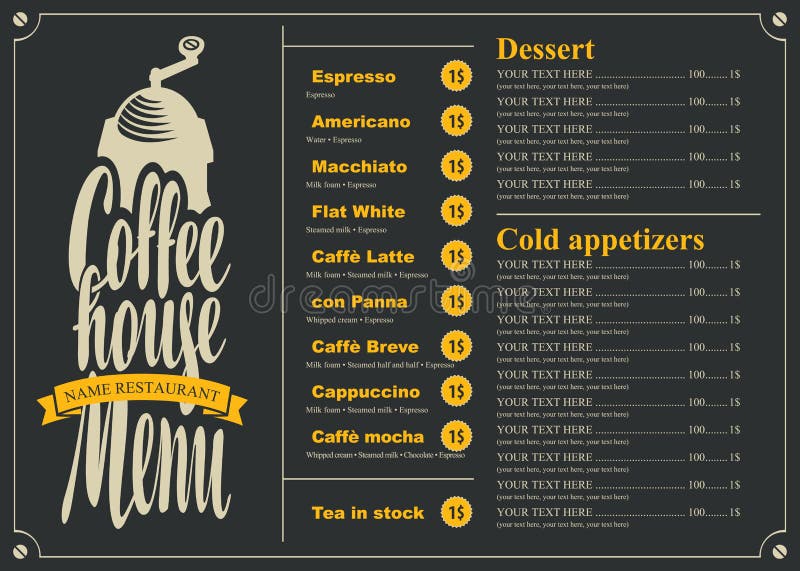 Menu Con Il Listino Prezzi Per Il Caffè Illustrazione Vettoriale ...