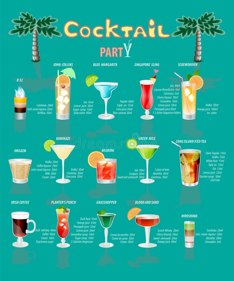 Menu Cocktail, Che Include Bevande Popolari Illustrazione Vettoriale ...